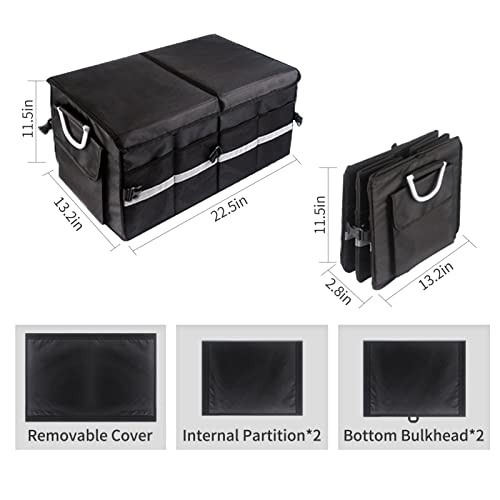 Trunk Organizer for Car, Waterproof Car Trunk Organizer Collapsible with Lid/Aluminium Alloy Handle/Reflective Strip, Camping Storage Trunk Organizer and Storage for SUV, Sedan, Van, Truck