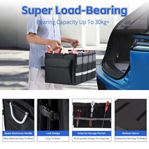 Trunk Organizer for Car, Waterproof Car Trunk Organizer Collapsible with Lid/Aluminium Alloy Handle/Reflective Strip, Camping Storage Trunk Organizer and Storage for SUV, Sedan, Van, Truck