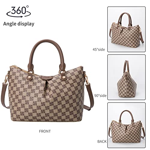 LBiayion Ladies Shoulder Handle Bags with Zipper, Large Tote Bags for Women Retro Classic lattice Shoulder Bags, Big Capacity PU Leather Handbag