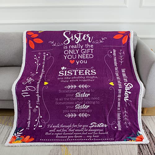 Funny Sister Blanket Birthday Gifts | Luxurious Sister Blanket with Loving Messages for Sister Birthday Gifts | Snuggly Soft Fleece Blanket Sister Gifts From Sister | 50" X 60" (Sherpa Fleece, Purple)