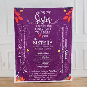 Funny Sister Blanket Birthday Gifts | Luxurious Sister Blanket with Loving Messages for Sister Birthday Gifts | Snuggly Soft Fleece Blanket Sister Gifts From Sister | 50" X 60" (Sherpa Fleece, Purple)