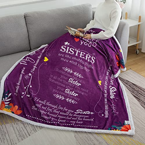 Funny Sister Blanket Birthday Gifts | Luxurious Sister Blanket with Loving Messages for Sister Birthday Gifts | Snuggly Soft Fleece Blanket Sister Gifts From Sister | 50" X 60" (Sherpa Fleece, Purple)