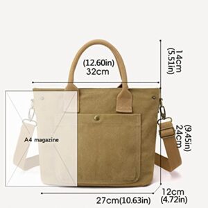 Fashion Casual Women Retro Style Solid Color Canvas Bag Simple Handbag Messenger Bag Leather Shoulder Bag (A, One Size)