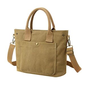 Fashion Casual Women Retro Style Solid Color Canvas Bag Simple Handbag Messenger Bag Leather Shoulder Bag (A, One Size)