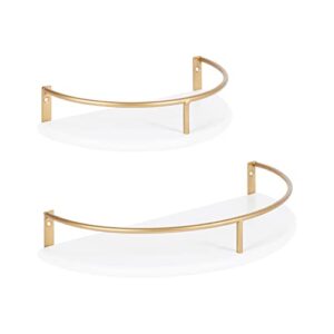 kate and laurel camryn boho half moon wall shelf set, set of 2, white and gold, decorative bohemian half circle shelf for household storage and boho decor