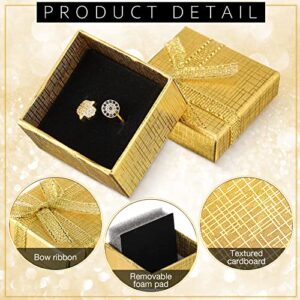 Kenning 36 Pcs Golden Ring Boxes Bulk Square Cardboard Jewelry Gift Boxes for Earring Necklaces with Bow for Proposal Engagement Wedding Birthday Anniversary, 2 x 2 x 1.4 Inch