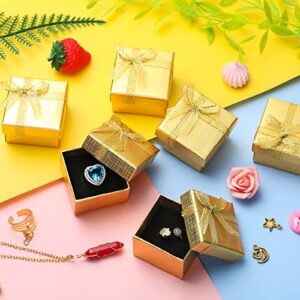 Kenning 36 Pcs Golden Ring Boxes Bulk Square Cardboard Jewelry Gift Boxes for Earring Necklaces with Bow for Proposal Engagement Wedding Birthday Anniversary, 2 x 2 x 1.4 Inch