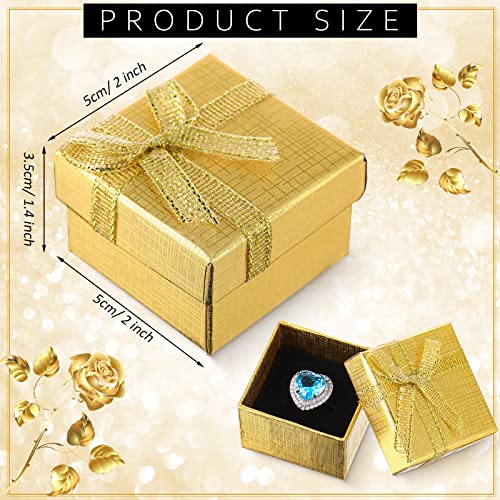 Kenning 36 Pcs Golden Ring Boxes Bulk Square Cardboard Jewelry Gift Boxes for Earring Necklaces with Bow for Proposal Engagement Wedding Birthday Anniversary, 2 x 2 x 1.4 Inch