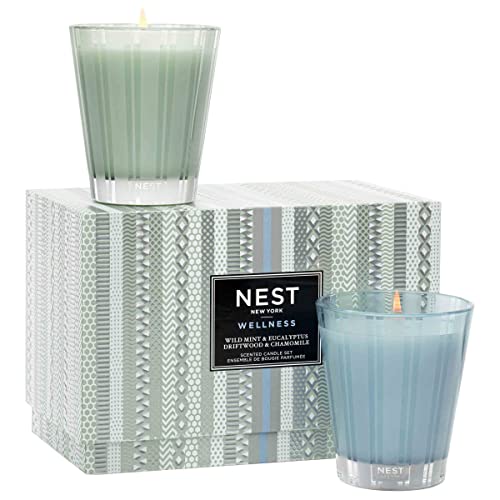 NEST Fragrances Wild Mint & Eucalyptus, Driftwood & Chamomile Wellness Scented Classic Candle Duo