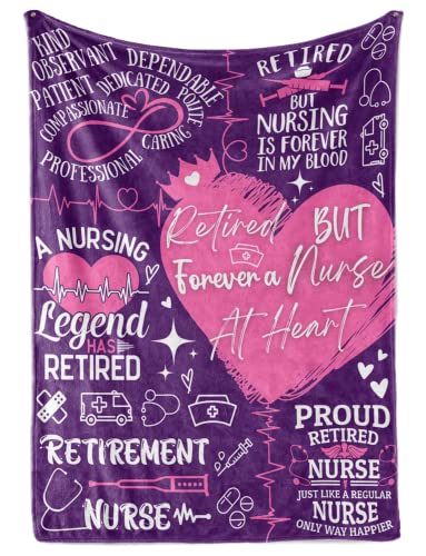 InnoBeta Retirement Gifts Throws for Nurse, Bed Flannel Fleece Plush Blankets Thank You Presents for Women,Men, Friends, Mom, Dad, Grandma, Grandpa (50"x 65") - Retired But Forever A Nurse at Heart