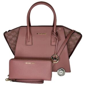 Michael Kors Avril Large Top-Zip Satchel bundled with Large Continental Wristlet Purse Hook (Rose)