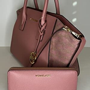 Michael Kors Avril Large Top-Zip Satchel bundled with Large Continental Wristlet Purse Hook (Rose)