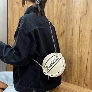 Women Shoulder Bag Chain Basketball Shaped Purse Round Body Handbag Centrifugal Clutch 3/4 (Black, One Size)