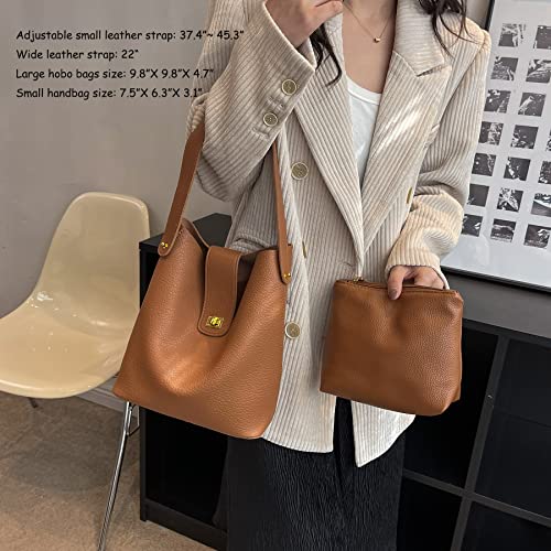 Hobo Bags for Women Vegan Leather Purses, Designer Shoulder Bag Fashion Large Crossbody Bucket Tote Purse Ladies Handbags(BROWN)