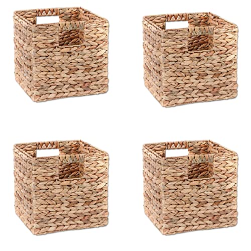 Foldable Hyacinth Storage Basket with Iron Wire Frame By Trademark Innovations (Set of 4)