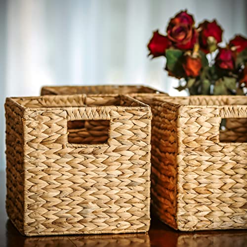 Foldable Hyacinth Storage Basket with Iron Wire Frame By Trademark Innovations (Set of 4)