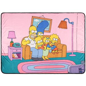 the simpsons fleece throw blanket – homer, bart, lisa, marge, maggie & krusty the clown throw blanket (family)