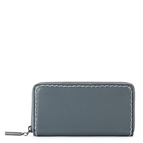 The Sak Essential Zipper Wallet in Leather, Dusty Blue