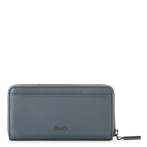 The Sak Essential Zipper Wallet in Leather, Dusty Blue