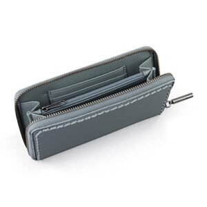 The Sak Essential Zipper Wallet in Leather, Dusty Blue