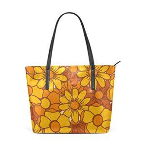 hussrity yellow vintage floral women tote bags pu leather purses and handbags fashion design large top handle shoulder satchel hobo bags