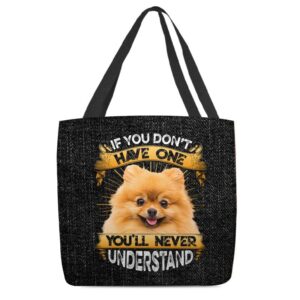 have one pomeranian tote bag, orange pomeranian dog casual handbag for pomeranian mom gift, pomeranian dog lover grocery bag