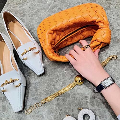 AyTotoro Women Knoted Woven Handbag Designer Ladies Fashion PU Leather Top Handle Hobo Shoulder Bag Bucket Purse Clutch Tote (Orange)