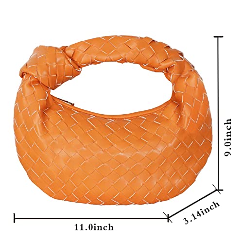 AyTotoro Women Knoted Woven Handbag Designer Ladies Fashion PU Leather Top Handle Hobo Shoulder Bag Bucket Purse Clutch Tote (Orange)