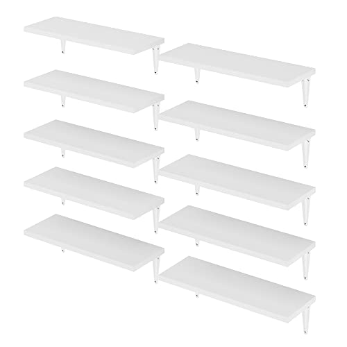 Wallniture Arras 17"x6" Floating Shelves for Storage, Bookshelf Living Room Decor, Wall Storage Shelves for Kitchen, Hallway Floating Shelf, Dining Room Wall Bookshelves Set of 10, White, Wood