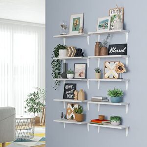 Wallniture Arras 17"x6" Floating Shelves for Storage, Bookshelf Living Room Decor, Wall Storage Shelves for Kitchen, Hallway Floating Shelf, Dining Room Wall Bookshelves Set of 10, White, Wood