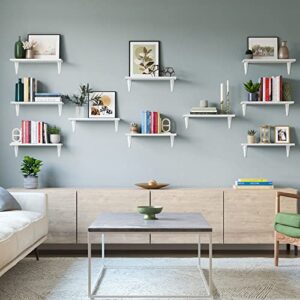 Wallniture Arras 17"x6" Floating Shelves for Storage, Bookshelf Living Room Decor, Wall Storage Shelves for Kitchen, Hallway Floating Shelf, Dining Room Wall Bookshelves Set of 10, White, Wood