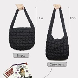 Rejolly Puffer Shoulder Bag for Women Quilted Puffy Lightweight Nylon Handbag Large Padded Soft Purse Black