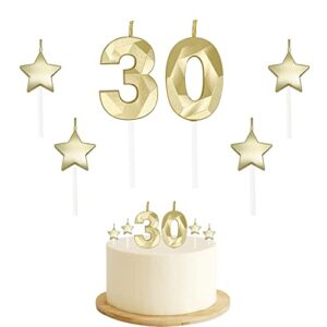 30th birthday candles for cake – number 30 & 3 & 0 birthday candles and glitter star birthday candles 2 inch 3d diamond shape number candles for birthday party anniversary kids adults(gold)