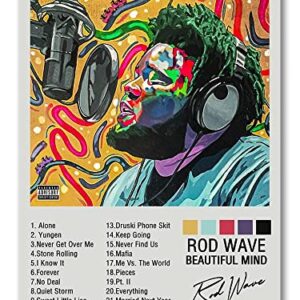 Rod Wave Poster Rapper Album Cover Music Posters Signed Limited Edition Canvas Poster Wall Art Decor Print Picture Paintings for Living Room Bedroom Decoration (A,16x24in Unframe)