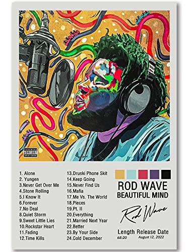 Rod Wave Poster Rapper Album Cover Music Posters Signed Limited Edition Canvas Poster Wall Art Decor Print Picture Paintings for Living Room Bedroom Decoration (A,16x24in Unframe)