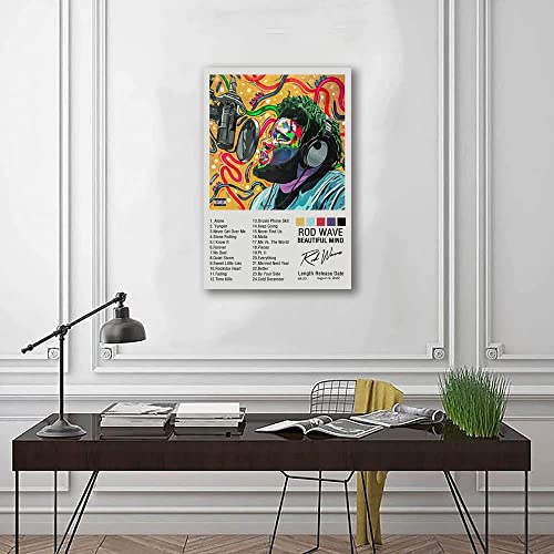 Rod Wave Poster Rapper Album Cover Music Posters Signed Limited Edition Canvas Poster Wall Art Decor Print Picture Paintings for Living Room Bedroom Decoration (A,16x24in Unframe)