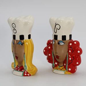 Fine Ceramic Dollymamas African American Black Fashion Chef Lady Salt & Pepper Shakers Set, 4-3/8" H