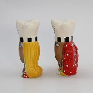 Fine Ceramic Dollymamas African American Black Fashion Chef Lady Salt & Pepper Shakers Set, 4-3/8" H