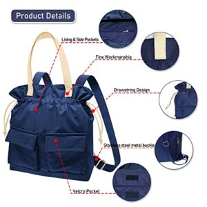 Women Nylon Backpack for Convertible Backpack,Large Handbags and Ladies Fashion Nylon Bookbag Travel Bag (Dark blue beige)