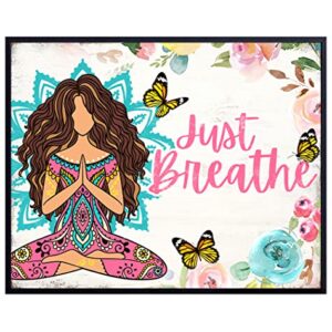 Just Breathe Wall Art - Boho-chic Wall Art for Women - Hippie Zen Wall Art - Positive Spiritual Inspirational New Age Gift - Spa Decor - Shabby chic Namaste Yoga Wall Art Picture Print UNFRAMED 8x10