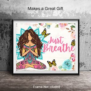 Just Breathe Wall Art - Boho-chic Wall Art for Women - Hippie Zen Wall Art - Positive Spiritual Inspirational New Age Gift - Spa Decor - Shabby chic Namaste Yoga Wall Art Picture Print UNFRAMED 8x10