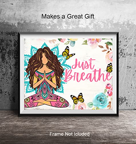 Just Breathe Wall Art - Boho-chic Wall Art for Women - Hippie Zen Wall Art - Positive Spiritual Inspirational New Age Gift - Spa Decor - Shabby chic Namaste Yoga Wall Art Picture Print UNFRAMED 8x10