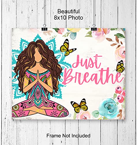 Just Breathe Wall Art - Boho-chic Wall Art for Women - Hippie Zen Wall Art - Positive Spiritual Inspirational New Age Gift - Spa Decor - Shabby chic Namaste Yoga Wall Art Picture Print UNFRAMED 8x10