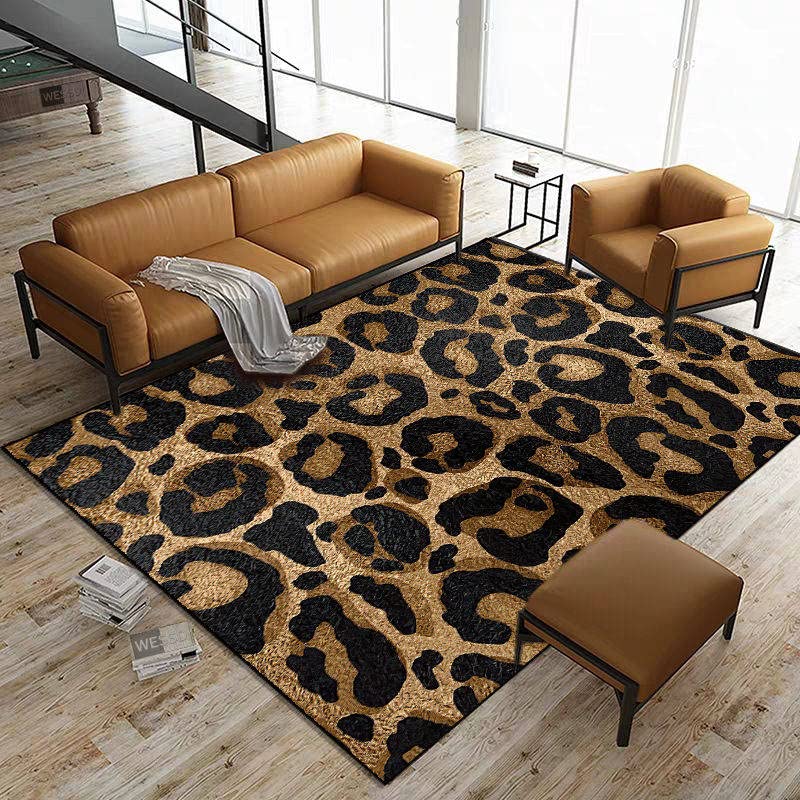 QINYUN Fashion Beautiful Style Area Rug, Leopard Print Light Luxury Living Room Rug, Home Decor Rug Soft and Durable Easy to Clean, Suitable for Bedroom Apartment Office-5ft×7ft