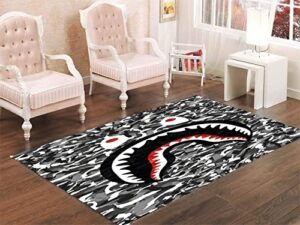 bape shark black army pattern area rugs living room carpet floor decor (x-large)