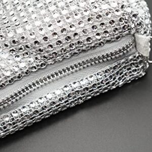 YIKOEE Crystal Rhinestone Clutch Purses for Women Evening Bag with Chain (Silver)