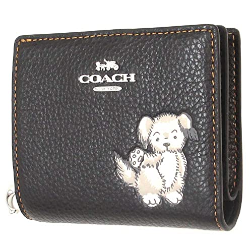 COACH Pebble Leather Snap Wallet With Happy Dog CC920 Black