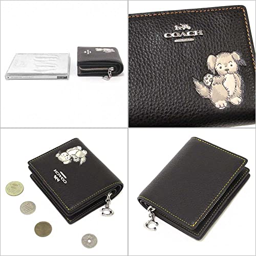 COACH Pebble Leather Snap Wallet With Happy Dog CC920 Black