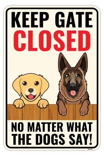 Venicor Dog Keep Gate Closed Sign - 14 x 9 Inches - Aluminum - Dog on Premises Outdoor Sign - Welcome Dog Door Sign