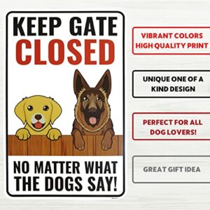 Venicor Dog Keep Gate Closed Sign - 14 x 9 Inches - Aluminum - Dog on Premises Outdoor Sign - Welcome Dog Door Sign